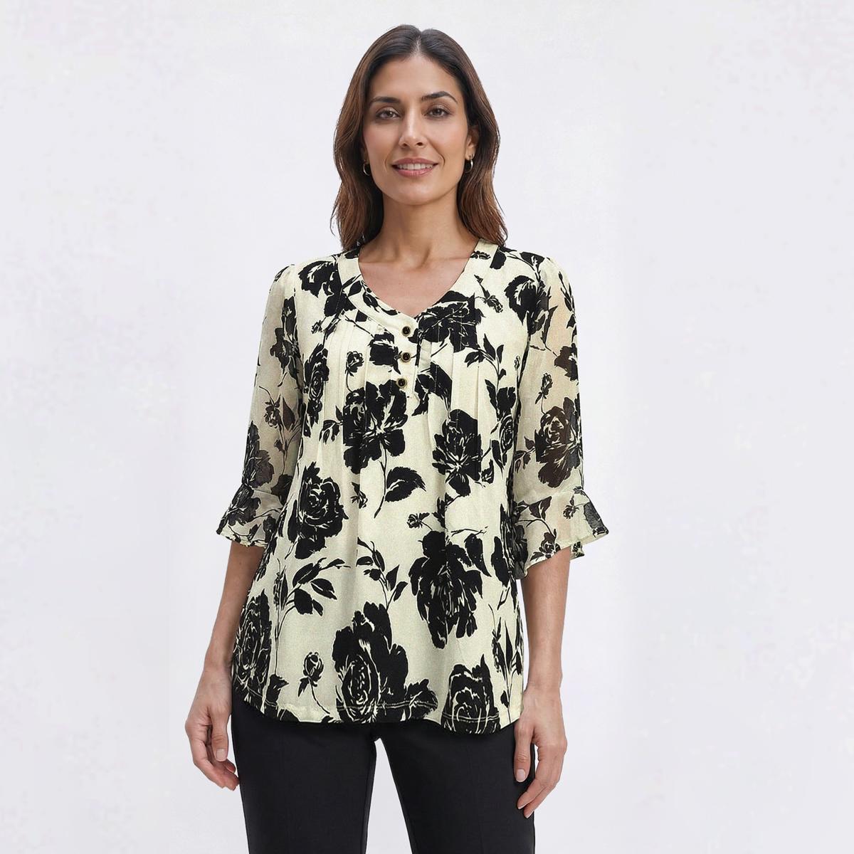 Click here for Womens Sara Michelle 3/4 Sleeve Floral w/Pleat But... prices